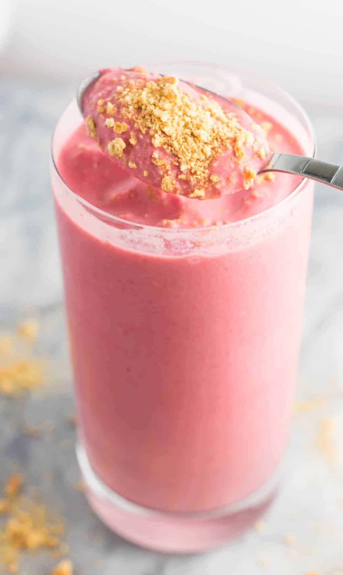 Healthy Strawberry Cheesecake Smoothie - Build Your Bite