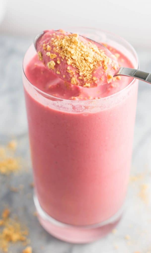 Healthy Strawberry Cheesecake Smoothie - Build Your Bite